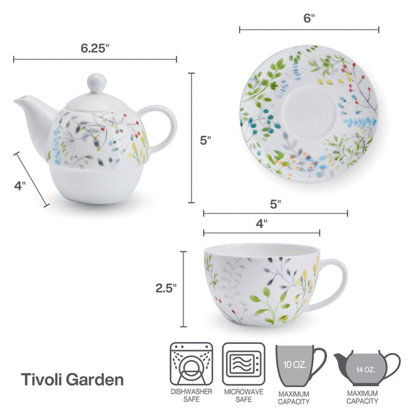 Tivoli Garden Teacup and Teacup and Tea Server Set for One