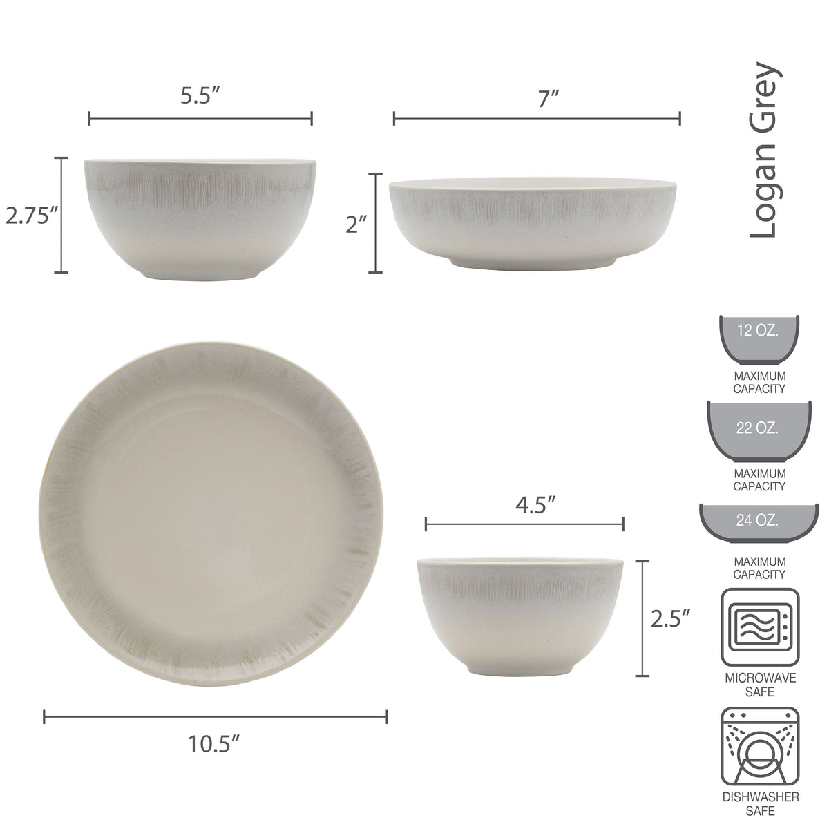 Logan Grey 32 Piece Dinnerware Set, Service for 8