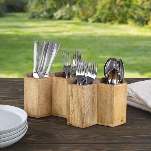 Hex Wood Flatware Storage Caddy