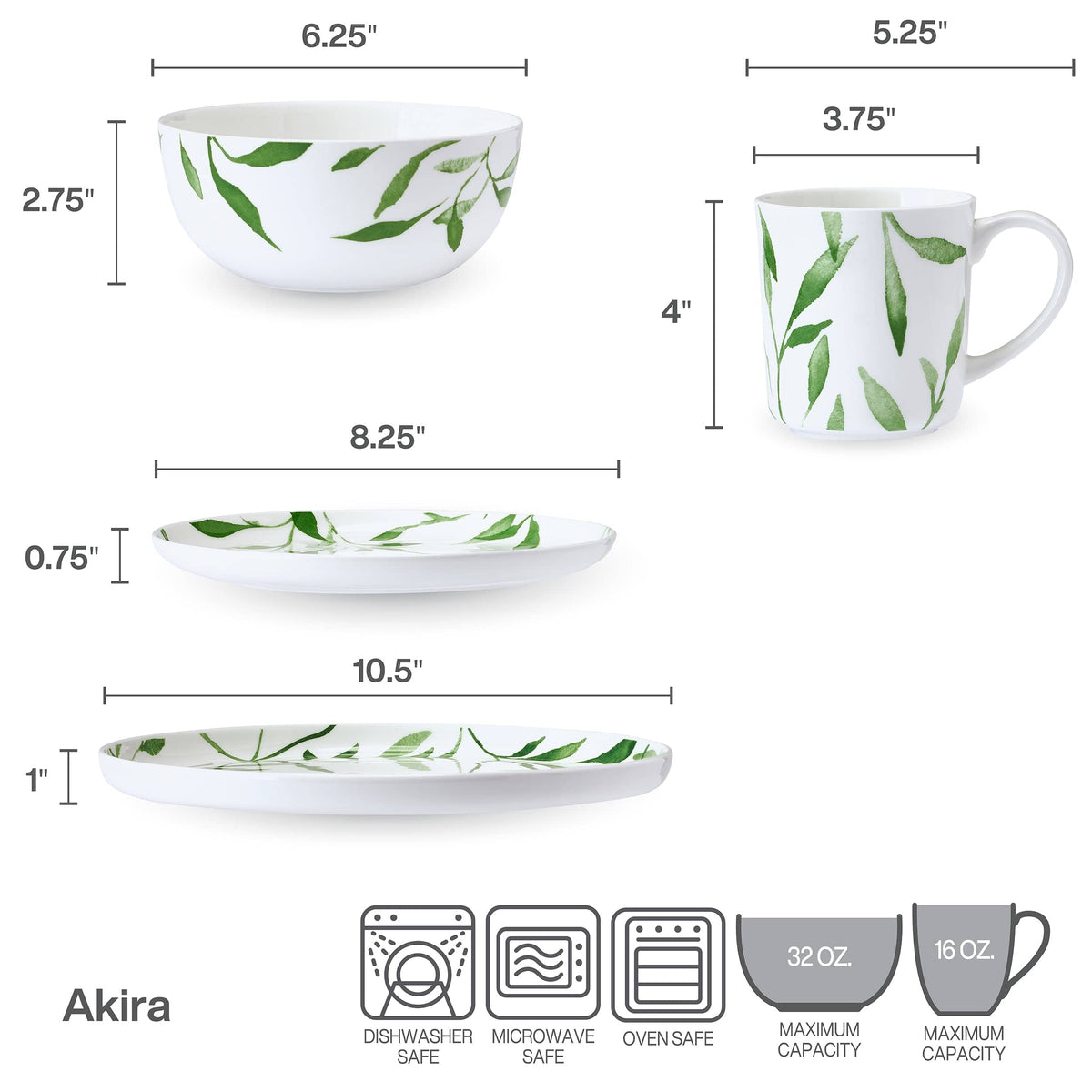 Akira Vegan Bone™ 16 Piece Dinnerware Set, Service for 4