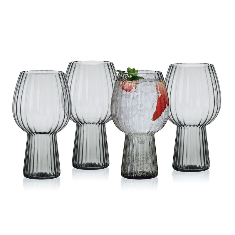 Phoebe Optic Smoke Set of 4 Goblet Beverage Glasses