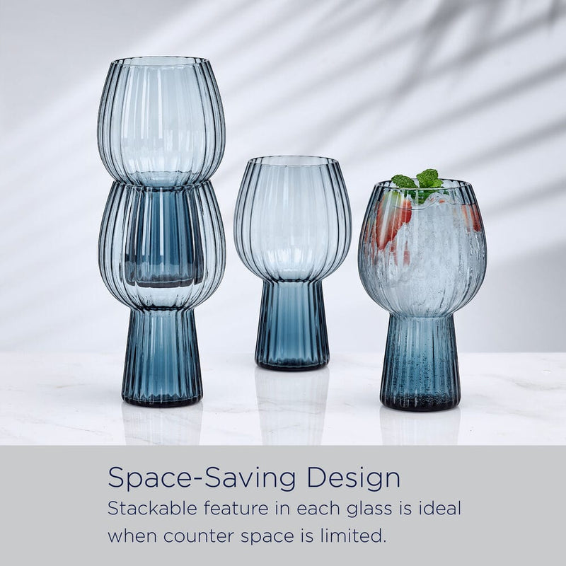 Phoebe Optic Blue Set of 4 Goblet Beverage Glasses