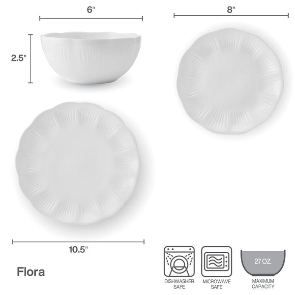 Flora Scalloped 12 Piece Dinnerware Set, Service for 4