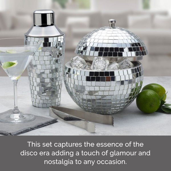 Disco Ball 3 Piece Cocktail Shaker and Ice Bucket Bar Set