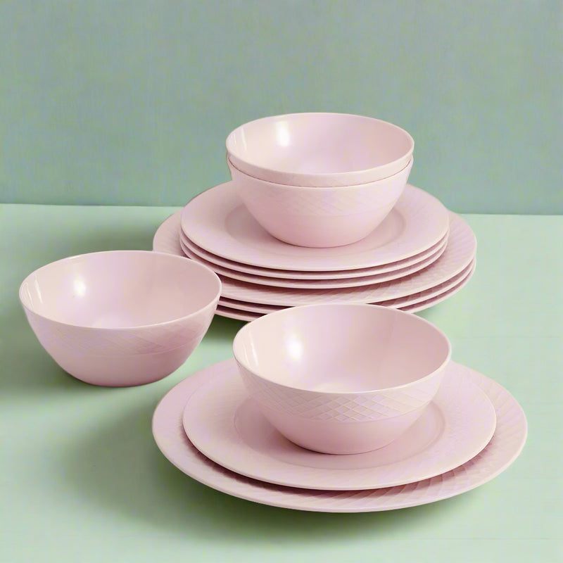 Trellis Pink 12 Piece Dinnerware Set, Service for 4