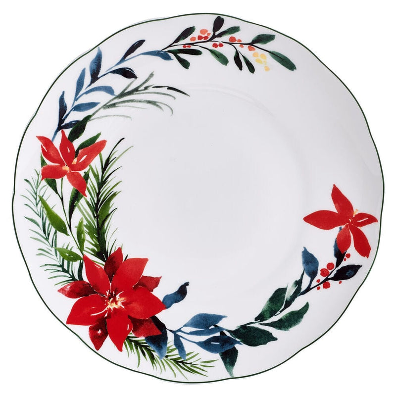 Merry Poinsettia 12 Piece Dinnerware Set, Service For 4