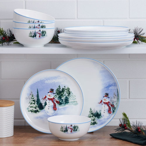 Snowman Forest 12 Piece Dinnerware Set, Service For 4