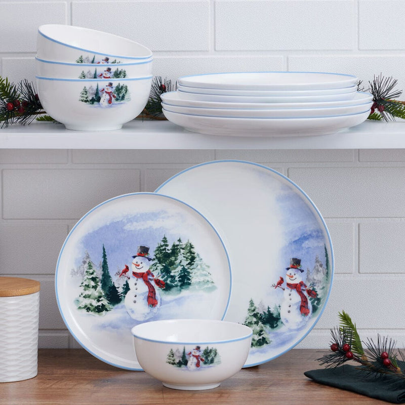 Snowman Forest 12 Piece Dinnerware Set, Service For 4