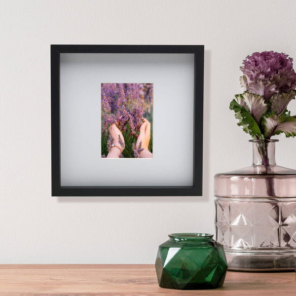 Black 16 x 16 Gallery Frame, Matted to 5 x 7