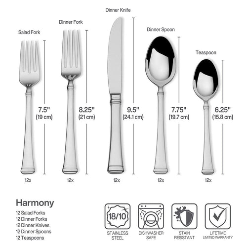 Harmony 65 Piece Flatware Set, Service for 12
