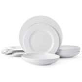 Swirl Bone 12 Piece Dinnerware Set with Pasta Bowls, Service for 4