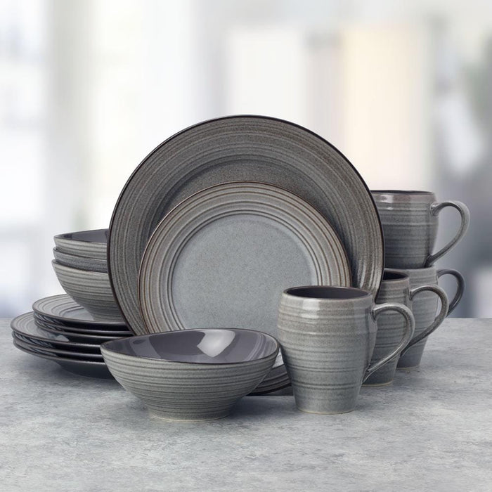 Swirl Speckle Graphite 16 Piece Dinnerware Set, Service for 4