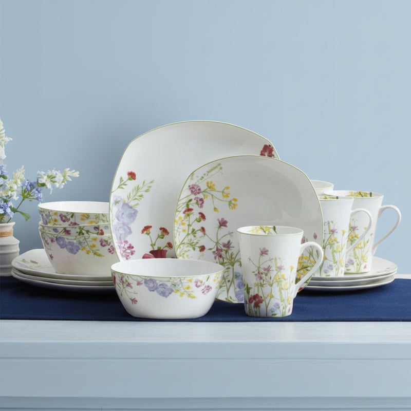 Wildflower Garden Square 16 Piece Dinnerware Set, Service for 4