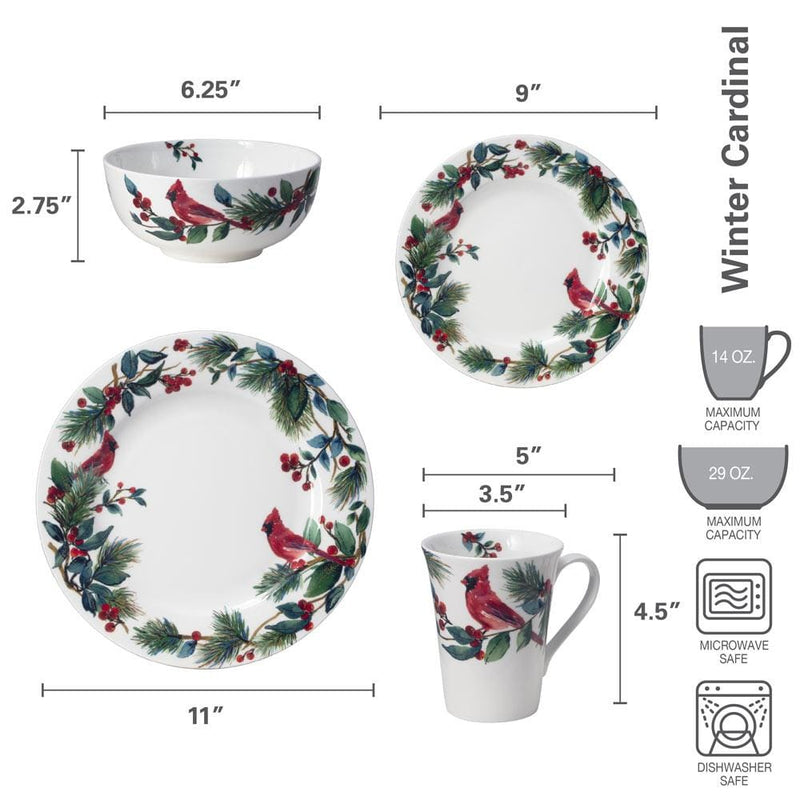 Winter Cardinal 24 Piece Dinnerware Set, Service for 6